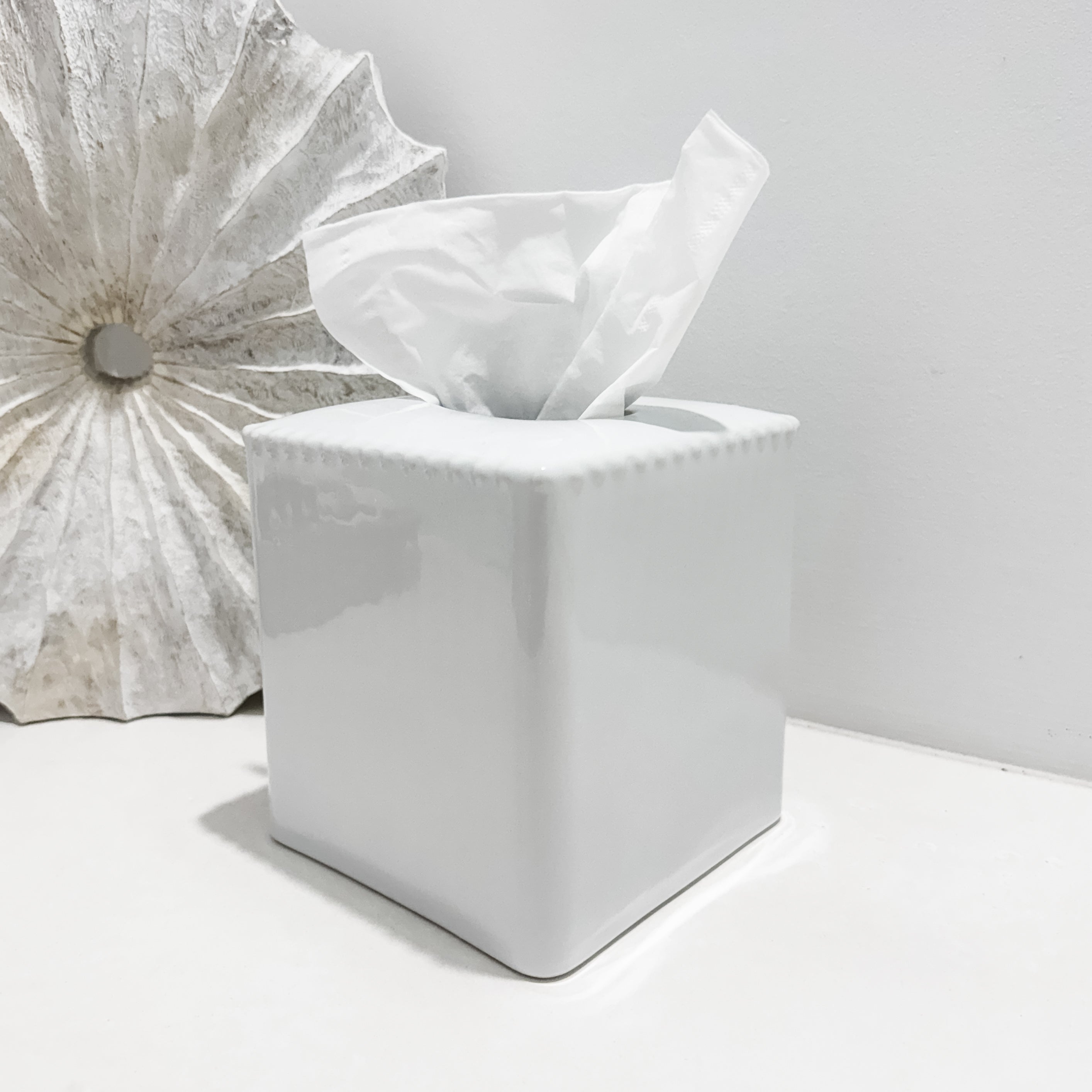 Maeve White Ceramic Tissue Box – Minimalist Coastal Tissue Cover